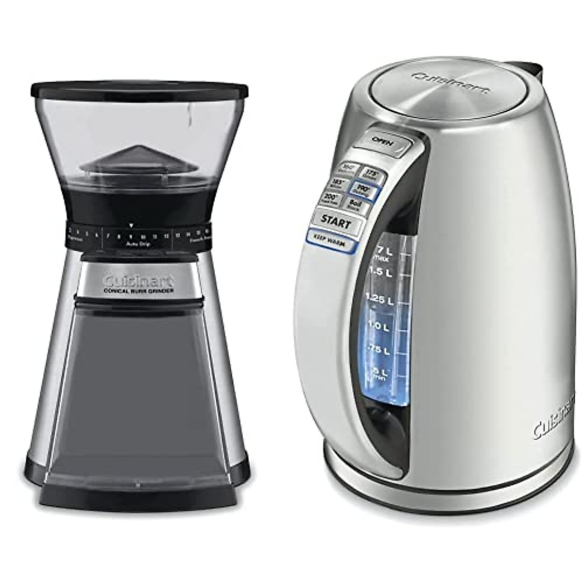Cuisinart Programmable Conical Burr Mill, Stainless Steel, COMPACT & Electric Kettle, 1.7-Liter Capacity, Cordless 1500-Watts for Fast Heat Up, Stay Cool Non-Slip Handle, Stainless Steel, CPK-17P1