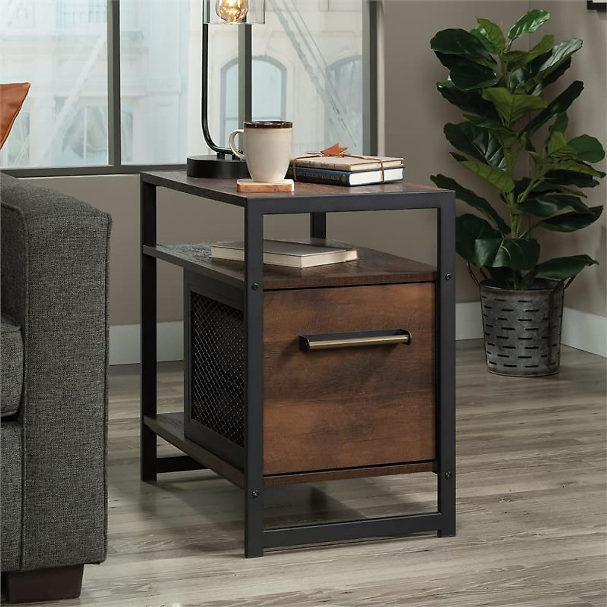 Sauder Briarbrook Engineered Wood/Metal Night Stand in Barrel Oak