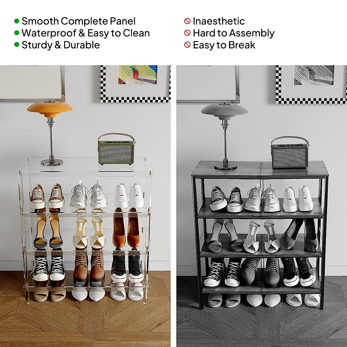 Aquiver 4-Tier Acrylic Shoe Rack - Shoe Rack Organizer - Modern Shoe Storage Shelf, Holds 12-16 Pairs of Shoes for Entryway, Closet - 25.6'' L x 11.8'' W x 28.3'' H, Clear, Easy Assembly & Clean