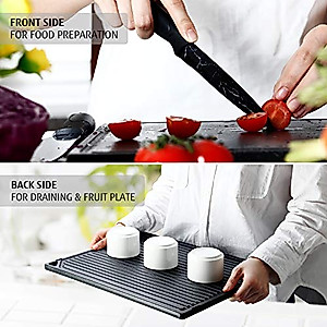 hecef 5 PCS Plastic Cutting Board and Knife Set- 2 Marble Pattern Kitchen Knives with 2 Extra Sheaths & 1 Multifunctional Chopping Board, Essential Cooking Utensil for Home,Kitchen & Restaurant
