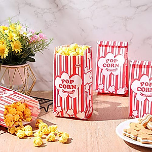 Teling 300 Pcs Paper Popcorn Bags 1 oz Popcorn Bags Individual Servings Retro Red/White Stripe Popcorn Movie Bags Disposable Concession Popcorn Bags Bulk for Popcorn Machine Theater Carnival Party