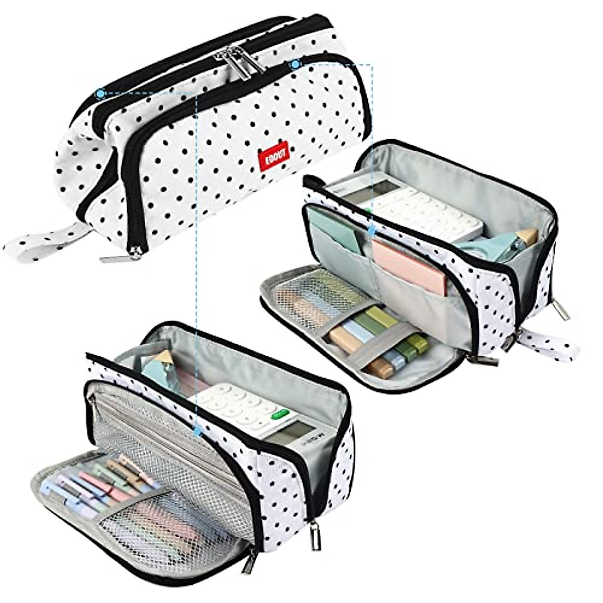 EOOUT Big Capacity Pencil Case Pencil Pouch Pen Bag Cute Aesthetic Organized Pen Case for School Stationery and Travel Cosmetics Storage (Black Dot)