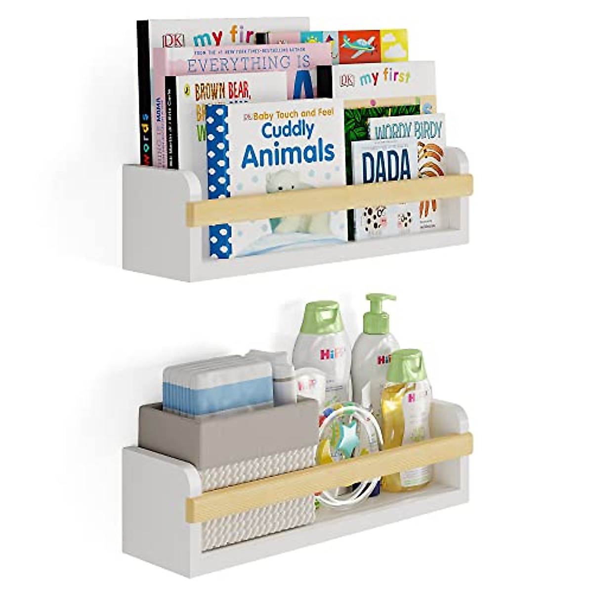 Wallniture Florida Floating Shelves for Kids Room Decor, Kids Bookshelf, Nursery Decor Wood Shelf for Wall Set of 2, White