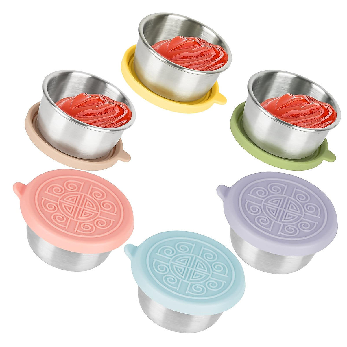 QWEIDHI 6x1.6 Oz Salad Dressing Containers With Lids, Stainless Steel Small Condiment Containers with Leakproof Silicone Lids, Reusable Sauce Containers for Lunch Boxes
