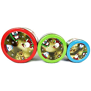 ALEF Christmas/Holiday Set of 3 Decorative Nesting Tins (Round w/Window)
