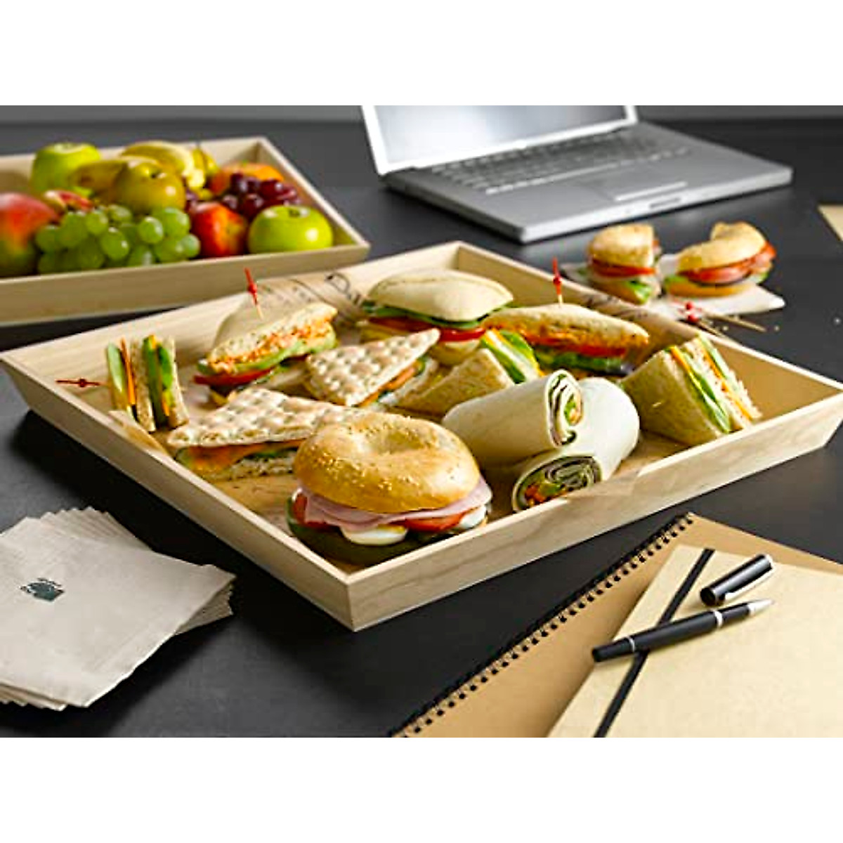 PacknWood 210WOODTRAY45-‘‘NOAH45’’ Heavy Duty Wooden Tray- Biodegradable Wood Serving Trays,Bamboo Trays for Eating, Parties, Wedding, Dessert, Birthdays, Serveware Appetizer 17.7”x11.8”x 1.6"|10 pcs