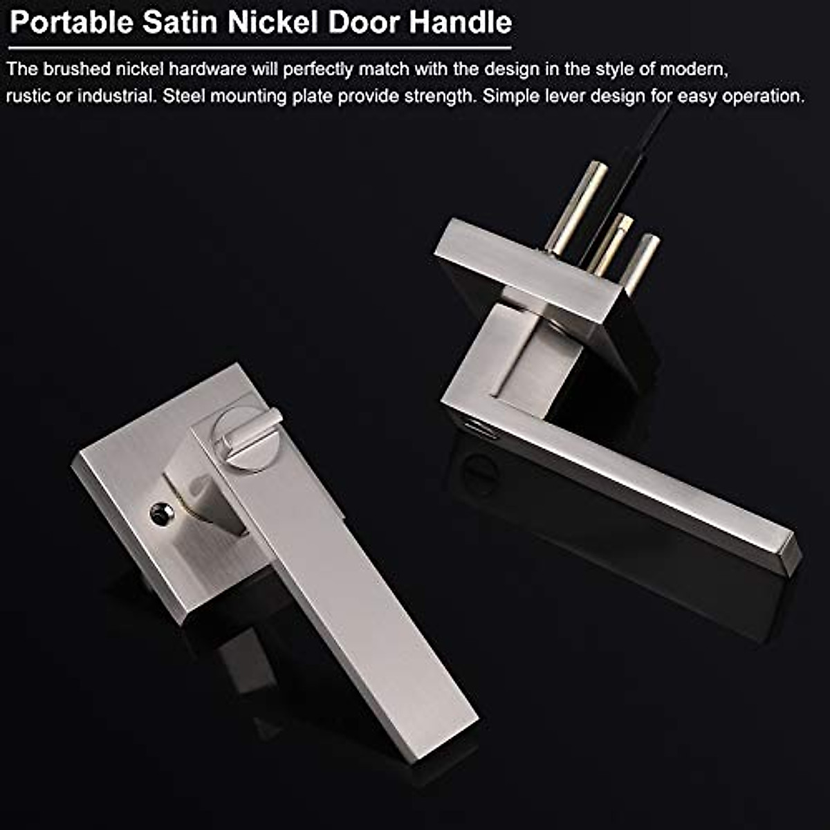 Knobonly 6 Pack Square Privacy Door Handle Keyless Lockset Brushed Nickel Bedroom Bathroom Interior Door Lever Locked Inside with Turn-Button
