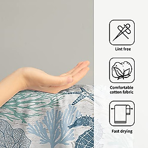 Blue Coral Hand Towels Set of 2 Sea Horse Decorative Bathroom Towels Super Soft Absorbent Towels for Yoga Gym Spa Kitchen 28x14 Inch