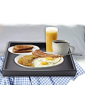 Solid Wood Serving Tray, Rectangle with Handle Hole Non-Slip Tea Coffee Snack Plate Food Meals Serving Tray with Raised Edges for Home Kitchen Restaurant(11.8x7.9x1.4, Black)