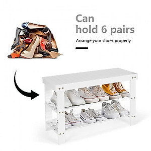 Safeplus 3-Tier Bamboo Shoe Rack Bench, Entryway Shoe Organizer, Storage Shelf for Shoes, Slippers, Holds up to 220lbs for Hallway Bathroom Living Room Balcony