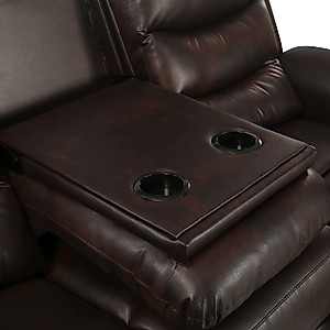 Ball & Cast 2 Pieces Manual Adjustable Furniture Couch with 4 Recliners,Soft Recliner Sofa Set for Living Room W/Cup Holder & Console,Easy Assembly,Leather Motion Furniture for Reading Watching,Black