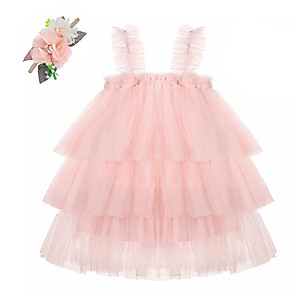 Baby Girls Toddler Tulle Tutu Dress Party Tutus Dresses with Headband Sleeveless Sundress 12 Months Blush Pink