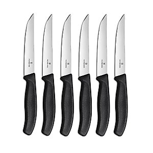 Victorinox Swiss Classic Steak Knives - Cooking Knives for Kitchen Utensils - Ergonomic, Stainless Steel Meat Knives - Black Handles, Straight Edge, 6-Piece Set