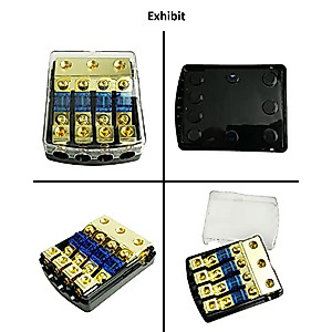Mini ANL Fuse Holder, Auto Fuse Distribution Block 12V 0/2/4 Gauge in to 4/8 Gauge Out for Car Audio Amplifier Copper Wiring Module, 60Amp 4-Way
