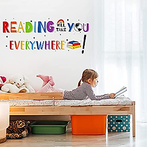 Mfault Reading Will Take You Everywhere Inspirational Quote Wall Decal Sticker, Motivational Phrase Nursery Decoration Classroom Bedroom Playroom Art, Kid Study Room Library Positive Saying Decor Gift