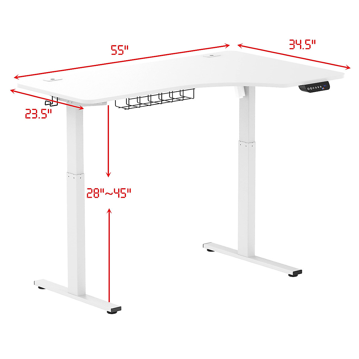 SHW 55-Inch L-Shaped Electric Height Adjustable L-Shaped Standing Desk with Right Facing Corner, White