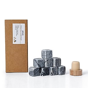 Whisky Stones, Set of 8 Scotch Rocks with Bottle Stopper, The Starter Pack for Whisky/Scotch/Bourbon Drinker, Gift Idea for Christmas/Birthday/Father's Day - Aiizun