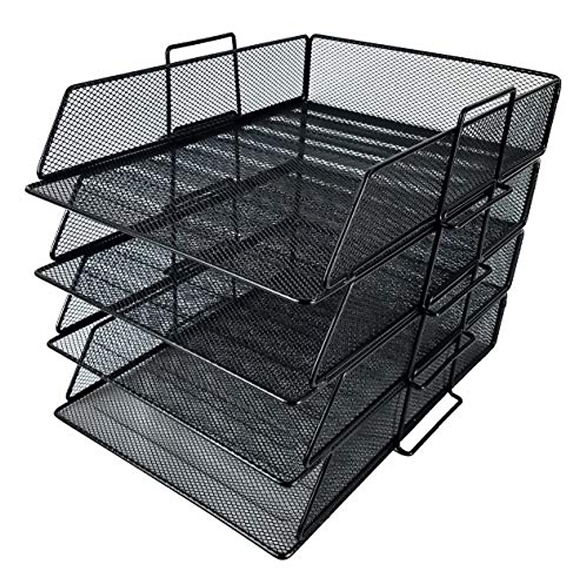 4 Tier Pack Stackable Tray Office Desk Organizer File and Desktop Holder for Paper Letter Accessories Black Discount Pack by MissionMax