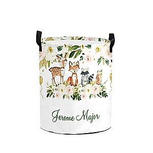 Woodland Girl Pink Floral Personalized Laundry Hamper with Handles Waterproof,Custom Collapsible Laundry Bin,Clothes Toys Storage Baskets for Bedroom,Bathroom Decorative Large Capacity 50L