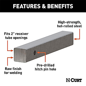 CURT 49531 2-Inch x 14-Inch Weld-On Raw Steel Trailer Hitch Bar Shank