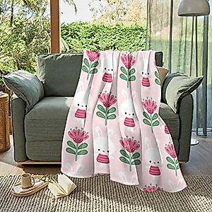 Christmas Blanket 40x60 Inches Warm Cozy Blanket Soft Flannel Blanket Throws Compatible with Easter Cute Bunny Rabbit Pink for Living Room Sofa Beding Couch Travel Camping All Seasons