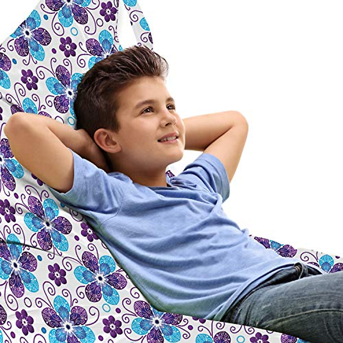 Ambesonne Violet Lounger Chair Bag, Folk Ornamental Floral Motley Dotty Flowers Illustration on Plain Backdrop, High Capacity Storage with Handle Container, Lounger Size, White Blue Quartz
