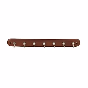 Spectrum Diversified Seven Key Rack with 7 Hooks for Entryway Organization to Hold Leashes Lanyards and More, Walnut