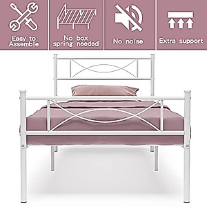 Weehom Twin Bed Frames No Box Spring Needed Easy Assembly Metal Platform Twin Bed Frame with Headboard & 12.7inch Underbed Storage White