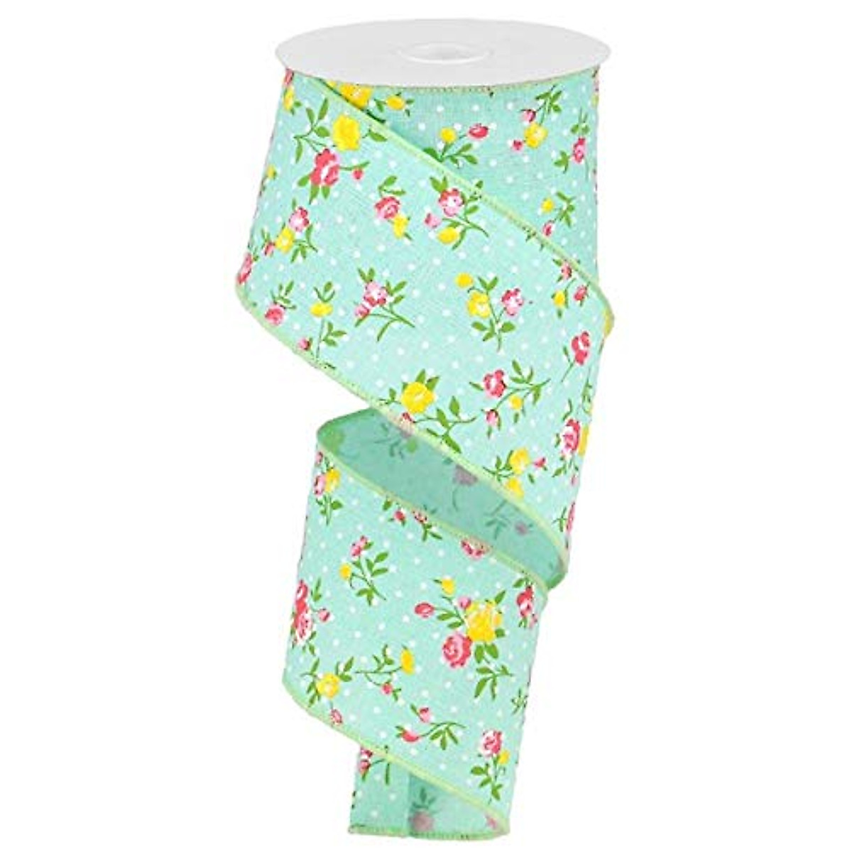 Vintage Mint Green Floral Ribbon 10 Yards x 2.5 inch | Wired Edge | Old Fashioned Ribbon