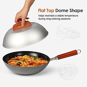 JLYO Aluminum Wok Cover for 13"-14" Hand Hammered Wok, 12.5 inch Flat Wok Lid