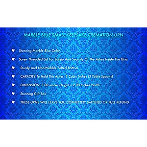 THE ASCENT MEMORIAL Small Cremation Urn for Human Ashes Adult | Marble Blue Mini Keepsake Urn with Velvet Carry Bag A Paper Funnel and A Premium Gift Box | Aesthetic Mini Urn