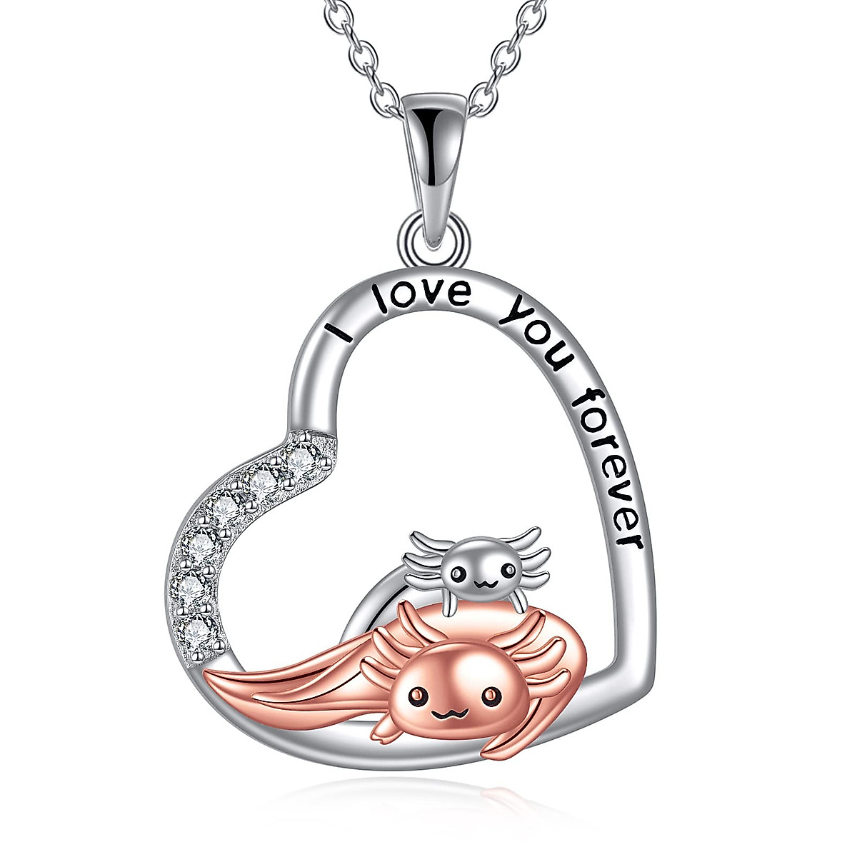 POPLYKE Axolotl Mother and Daughter Necklace for Women 925 Sterling Silver Animal Jewelry Birthday Gifts