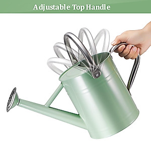 CherHome Watering Can for Outdoor Plants&Indoor Plants,Plant Watering Can 1 Gallon,Metal Flower Garden Watering Can Water Can Watering Pot,Galvanized Steel Watering Can Outdoor(Cream Green)