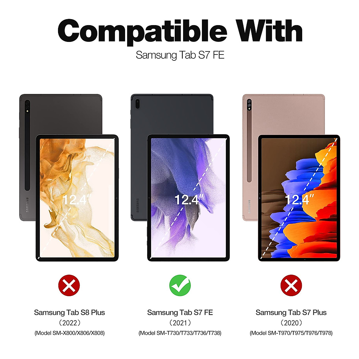 Dexnor Case for Galaxy Tab S7 FE 12.4 Inch (2021), [Built in Screen Protector & Kickstand] with Pen Holder Heavy Duty Shockproof Full Body Protective Cover for Galaxy S7 FE Case-Black