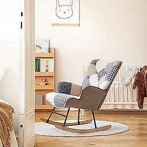 Fahomiss Rocking Chair Nursery -Rocking Chair for Nursery Glider Chair with High Backrest Comfy Glider Chair for Nursery, Living Room, Bedroom Recliner (Warm Color)