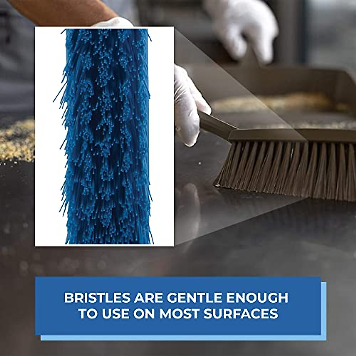 Vikan 45893 Bench Cleaning Brush, Polypropylene/Polyester Medium Bristle Dustpan Brush & Sweeper, 14 Inch, Blue