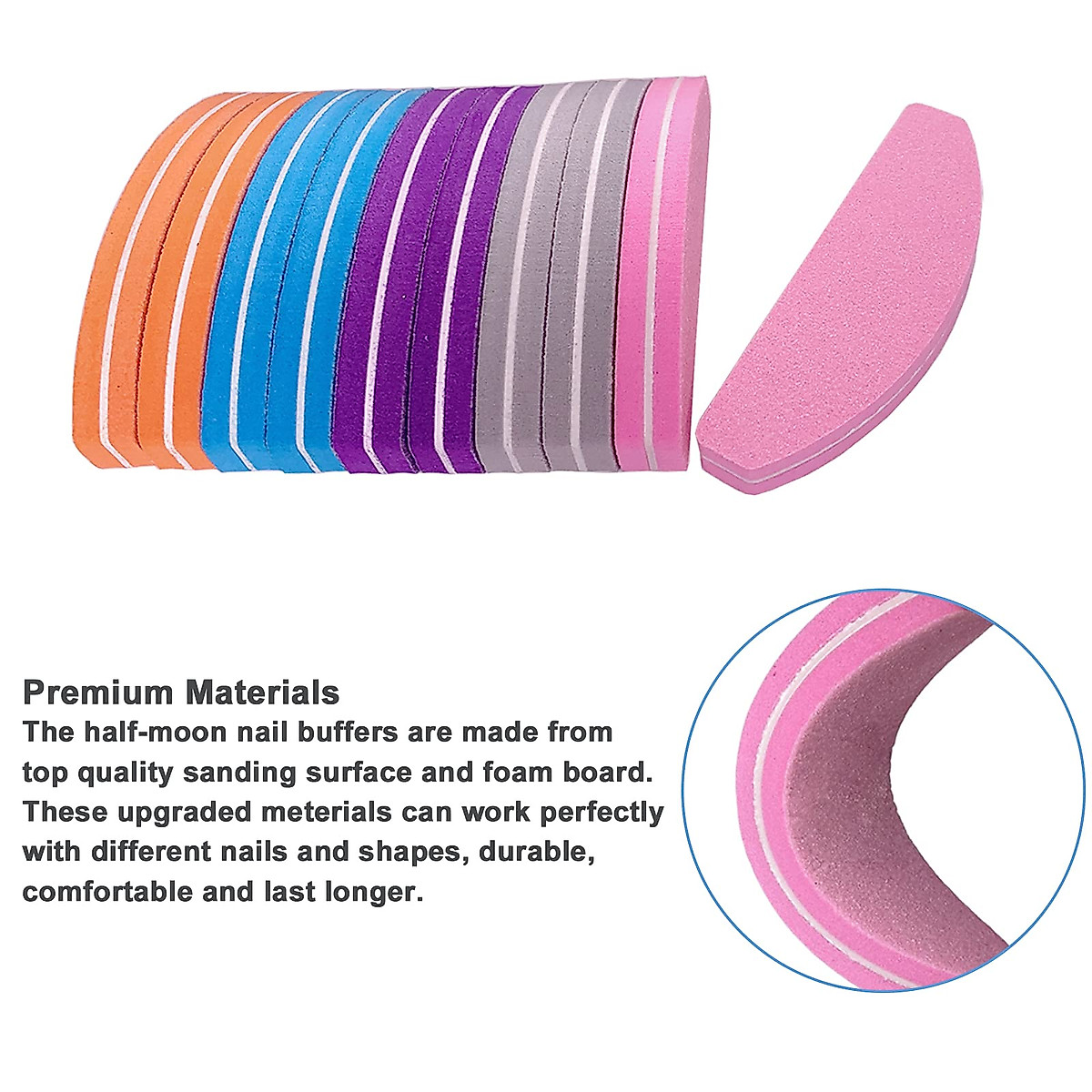 Nail File and Buffer (20 Pcs), Buffer Block Nail Files Double Sided 100/180 Grit for Acrylic and Natural Nails, fingernail Emery Board Buffing Blocks Manicure Set Nail Care kit Tool Halfmoon Arc