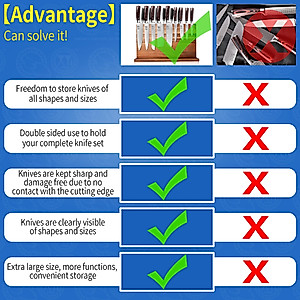 XYJ Extra Large Magnetic Knife Block Acacia Wood Knife Set Holder Stand With Stronge Magnetic Strip Kitchen Knives Storage Rack Organizer Tools No Drilling