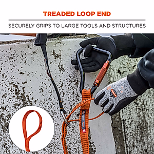 Ergodyne Squids 3148 Heavy Duty Tool Lanyard, Carabiner and Loop End, Tool Weight Capacity 80lbs, Orange
