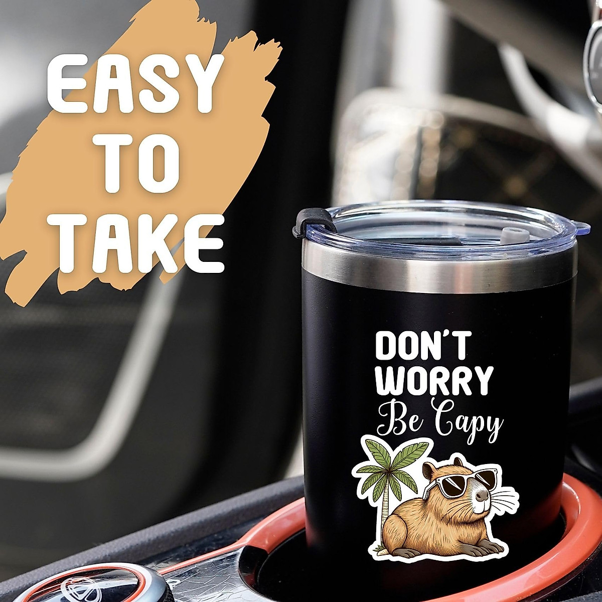 Capybara Gifts, Don't Worry Be Capy, Capybara Themed Gifts for Girls, Women, Capybara Lovers, Onebttle Stainless Steel Tumbler 20OZ Black