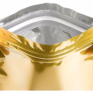 100 Pieces Resealable Smell Proof Bags Foil Pouch Bags, Flat Reclosable Bags for Daily Life or Party Supplies, Gold 3" x 4"