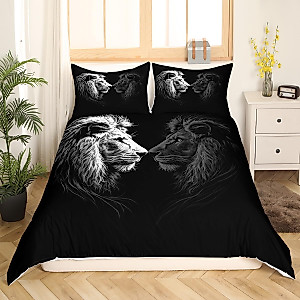 Castle Fairy Lion Bedding Set King, Wild Animal Print Duvet Cover for Bedroom Decorations, Lion Pattern Comforter Cover with 2 Pillow Shams, Soft Comfortable
