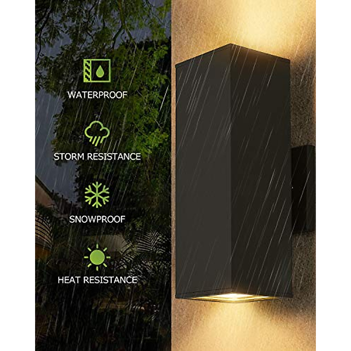 harriet Modern Outdoor Wall Lights, Aluminum Outdoor Wall Sconce Waterproof Rustproof, Up and Down Lighting Exterior Sconces Square Shape Porch Lantern, Sanded Black Finish