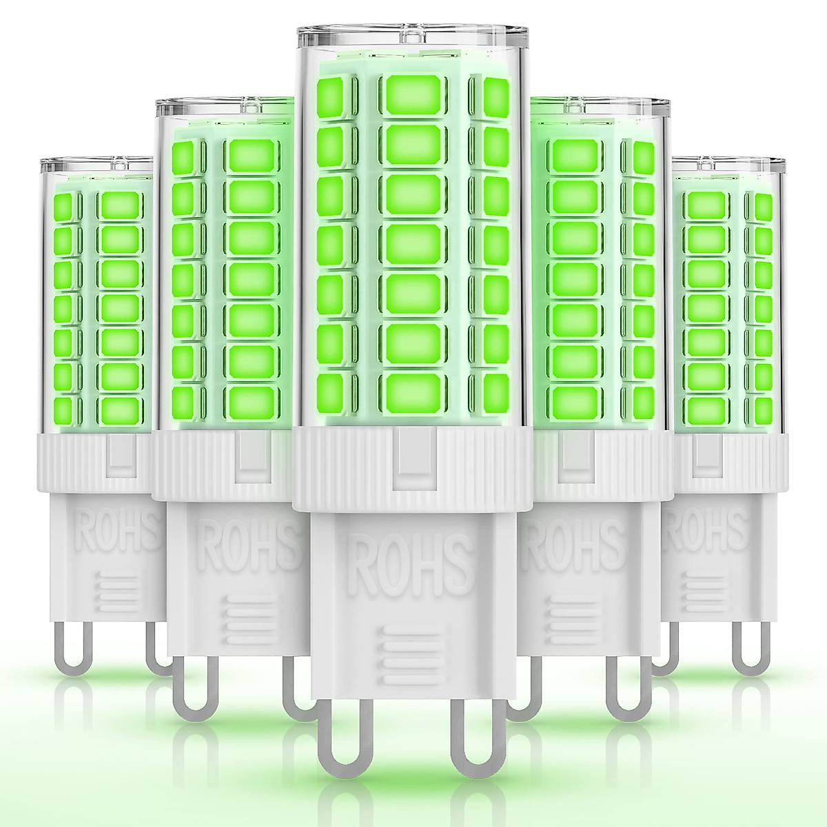 G9 LED Bulbs Green Light,JandCase Green Light Bulbs 5W 40W Halogen Equivalent,LED Green Lights G9 Base,Decorative Lighting Bulbs for Crystal Chandelier Fixture,Halloween,Christmas Home Lighting,5 Pack