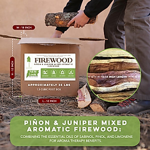 Old Wood Piñon and Juniper Firewood, Approximately 70lbs Box - Aromatic Blend for Indoor and Outdoor Use, 13"-14" Length, Southwest Scent - Fireplace, Fire Pit, Ambiance - 35 Box Packaging