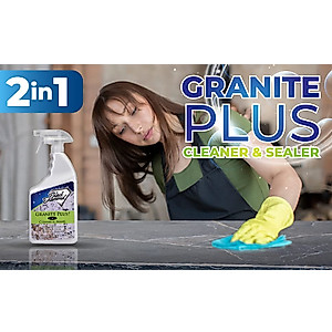 Black Diamond Stoneworks GRANITE PLUS! 2 in 1 Cleaner & Sealer for Granite, Marble, Travertine, Limestone, Ready to Use! (1-Quart) AND Granite Polish Preserver: Wax & Protectant – (1 Pint)
