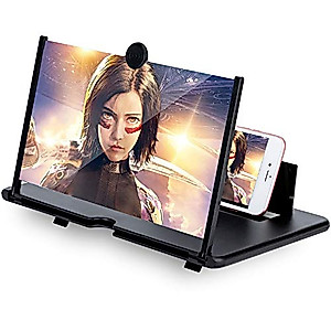 12'' 3D Phone Screen Magnifier – HD Magnifier Projector Screen Enlarger for Videos, Movies, Games – Foldable Phone Stand with Screen Amplifier – Supports All Smartphones (Black)