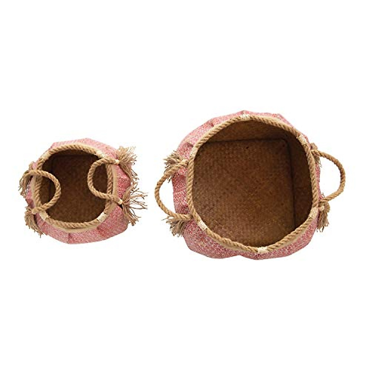 Creative Co-Op Hand-Woven Seagrass Handles, Coral Color, Set of 2 Basket, 2
