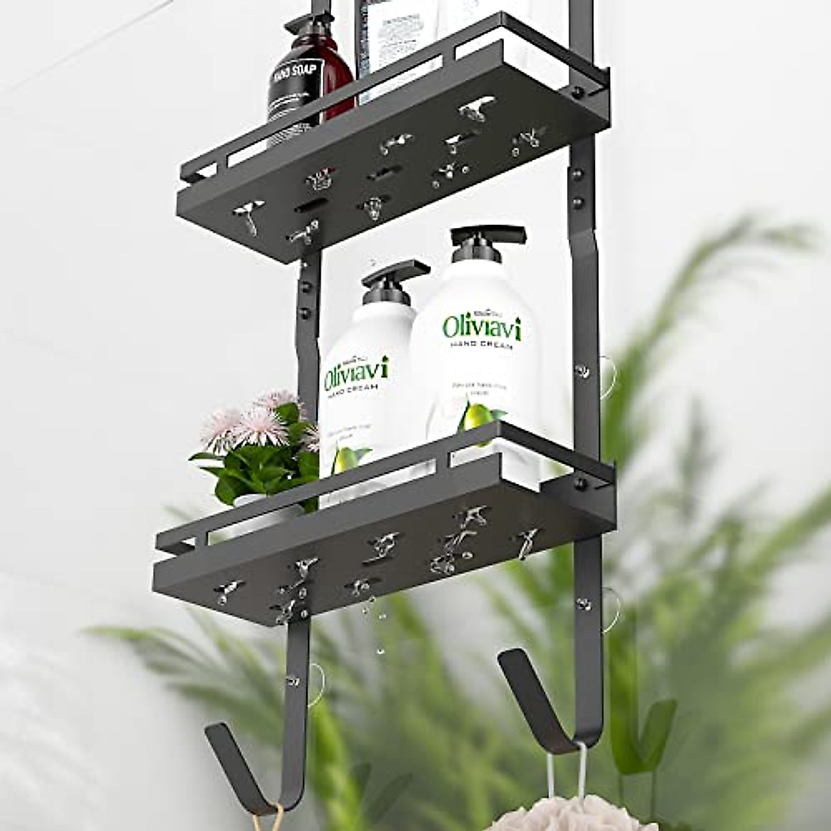 LTTDOUK Over the Door Shower Caddy, Hanging Shower Organizer Stainless Steel Bathroom Storage Rack,Rustproof Hanging Storage Shelves with Baskets (2-Tier, Black)