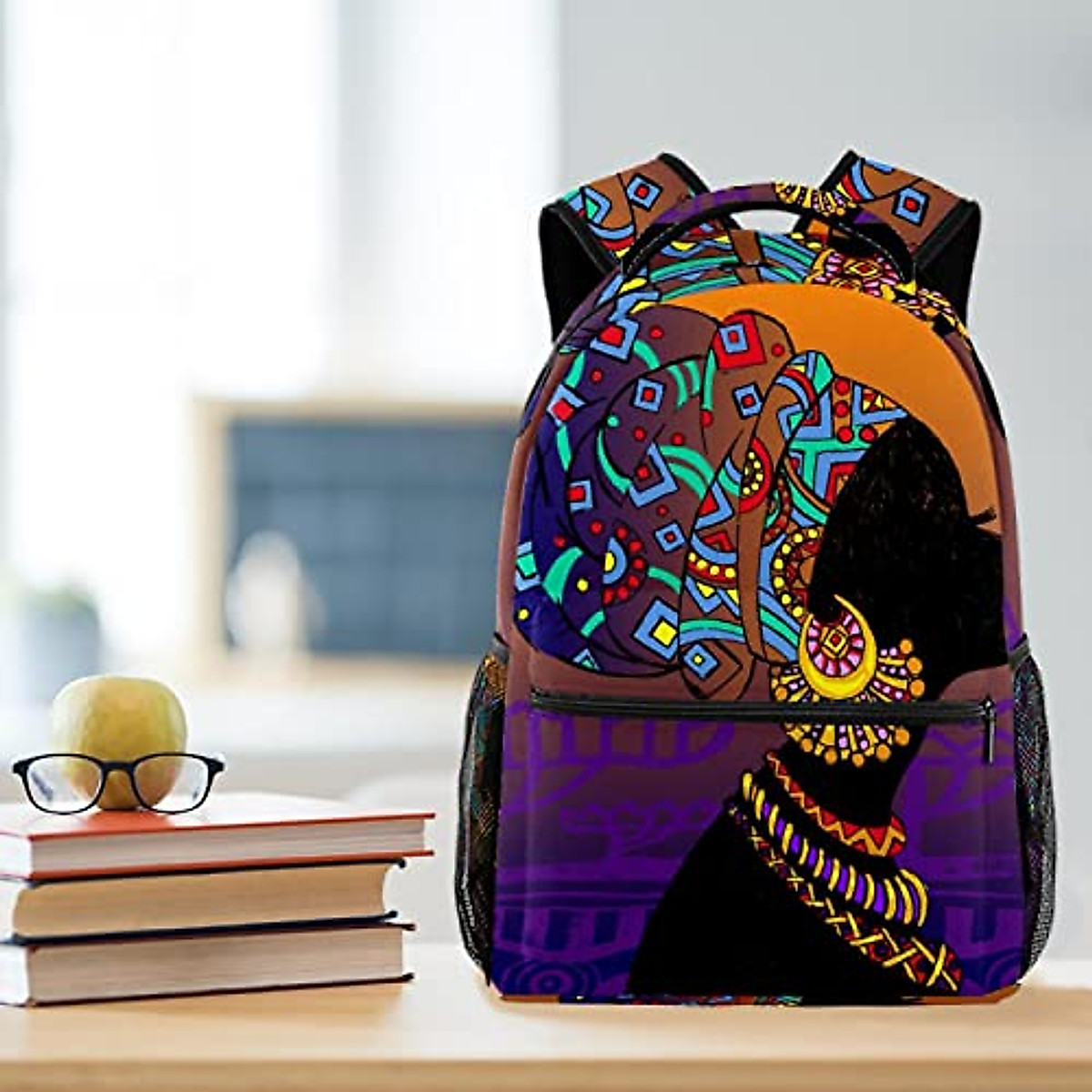 School Backpack Travel Backpack,Boy Girl Backpack,African woman ethnic style,Outdoor Sports Rucksack Casual Daypack